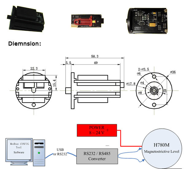 H780 Fuel Oil Flow Meter / Fuel Tank Level RS485 Level Sensor ...