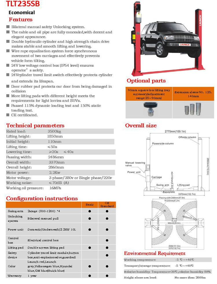 2 Post Car Hoist Lift Double Cylinder Hydraulic Lift for Sale Launch ...